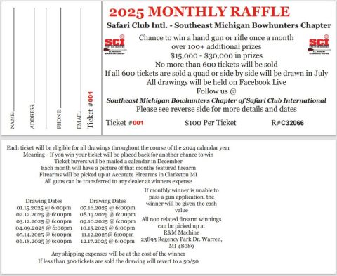 2025 Monthly Calendar Raffle - SCI Michigan Bowhunters